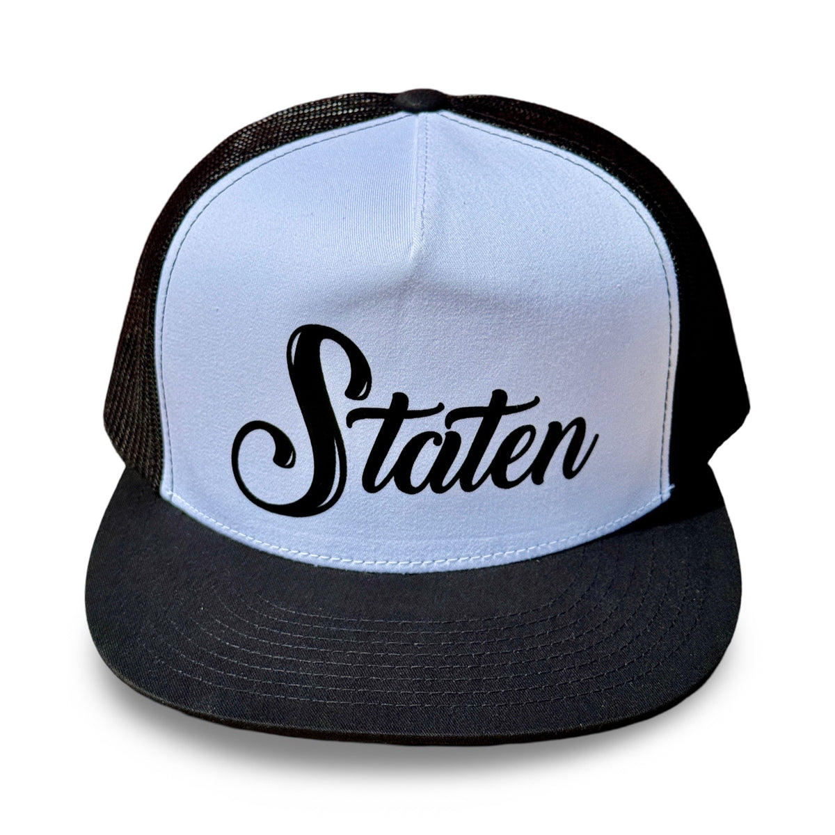 Staten Script Trucker Hat - Black – Richmond Hood Company